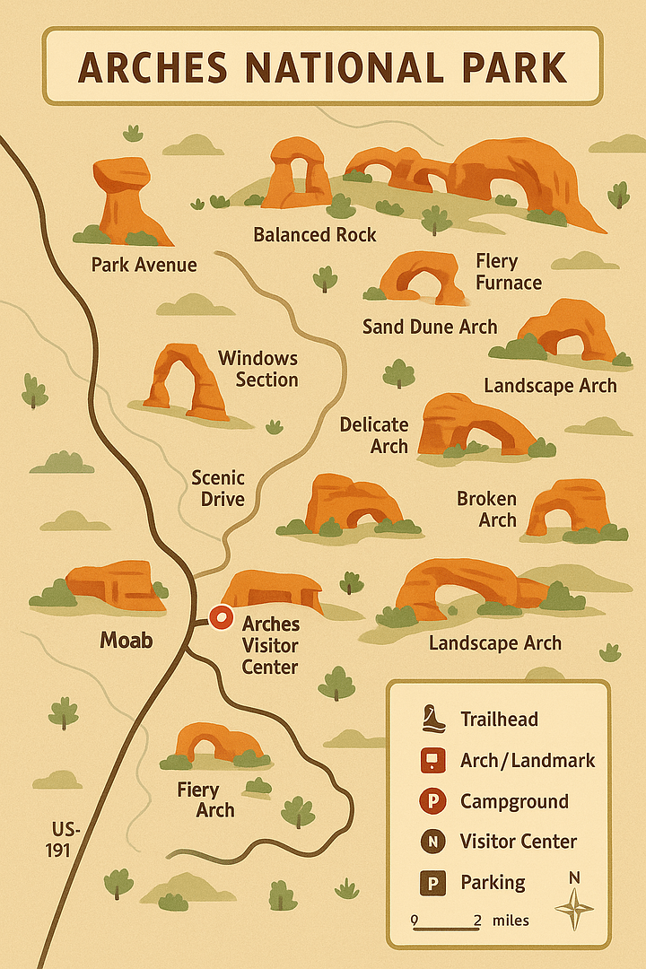 Arches Map - Hiking Moab — Your Guide to the Best Hikes in Moab, Utah